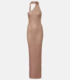 BANANHOT Aretha Sequined One-Shoulder Maxi Dress Brown
