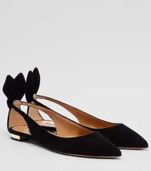 AQUAZZURA Bow Tie Suede Ballet Flats - Black