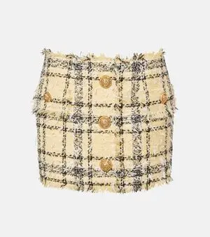 Balmain Sequined Cotton-blend Tweed Miniskirt - Yellow