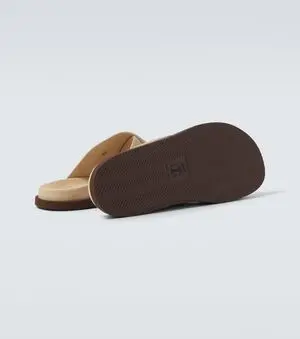 Brunello Cucinelli Suede Open Toe Slides - Beige