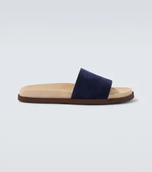 Brunello Cucinelli Suede Slides - Blue