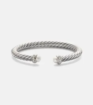 David Yurman Cable Flex® Sterling Bracelet With Diamonds And Pearls - Silver