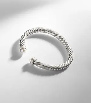 David Yurman Cable Flex® Sterling Bracelet With Diamonds And Pearls - Silver