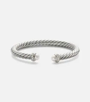 David Yurman Sterling Bracelet With Diamonds And Pearls - Silver