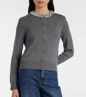 Veronica Beard Daro Embellished Wool Cardigan - Grey