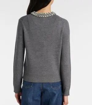 Veronica Beard Daro Embellished Wool Cardigan - Grey