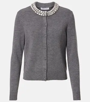 Veronica Beard Daro Embellished Wool Cardigan - Grey
