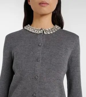 Veronica Beard Daro Embellished Wool Cardigan - Grey
