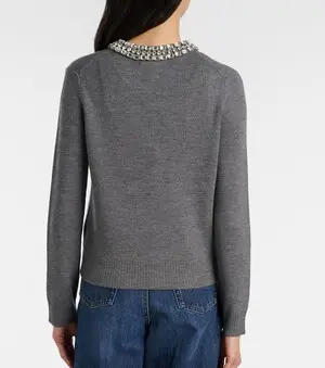 Veronica Beard Daro Embellished Wool Cardigan - Grey