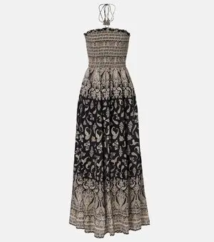 Veronica Beard Ayanna Paisley Shirred Maxi Dress - Black