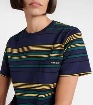 Miu Miu Striped Cotton Jersey T-shirt - Blue