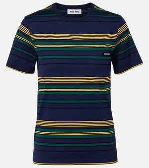 Miu Miu Striped Cotton Jersey T-shirt - Blue