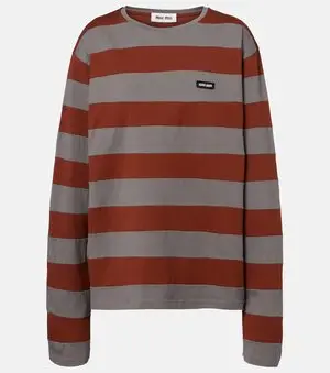 Miu Miu Striped Cotton Jersey T-shirt - Brown