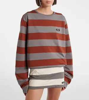 Miu Miu Striped Cotton Jersey T-shirt - Brown
