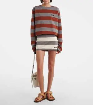 Miu Miu Striped Cotton Jersey T-shirt - Brown