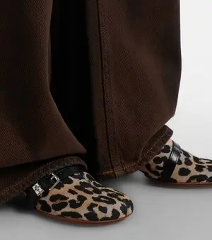 GANNI Sue Printed Denim Mules - Brown