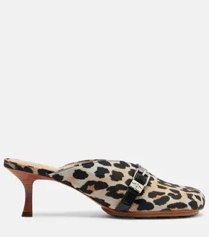 GANNI Sue Printed Denim Mules - Brown