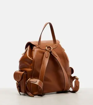 Miu Miu Logo Leather Backpack - Brown