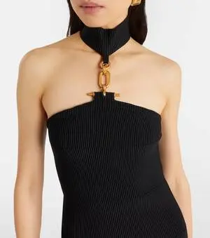 Balmain Cutout Ribbed-knit Gown