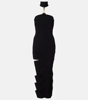 Balmain Cutout Ribbed-knit Gown - Black