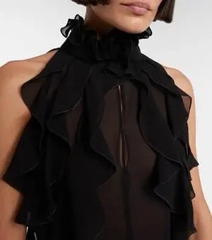 Alexander McQueen Ruffled Silk Top - Black