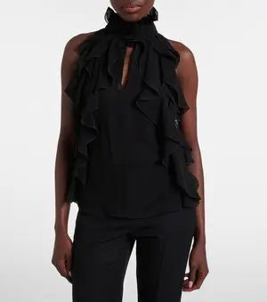 Alexander McQueen Ruffled Silk Top - Black