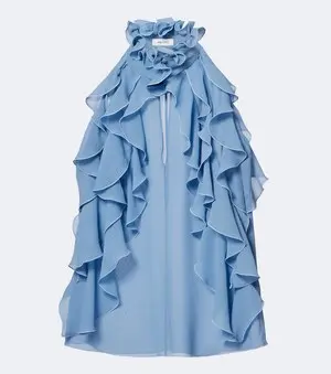 Alexander McQueen Ruffled Silk Georgette Top - Blue