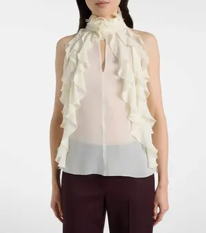 Alexander McQueen Ruffled Cutout Silk Georgette Top - White