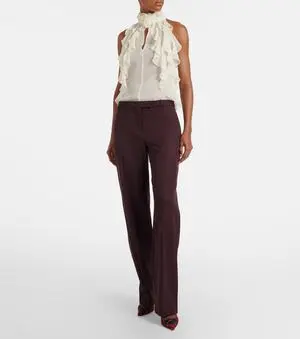 Alexander McQueen Ruffled Cutout Silk Georgette Top - White