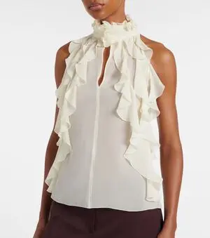Alexander McQueen Ruffled Cutout Silk Georgette Top - White