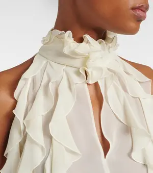 Alexander McQueen Ruffled Cutout Silk Georgette Top - White