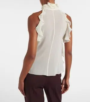 Alexander McQueen Ruffled Cutout Silk Georgette Top - White