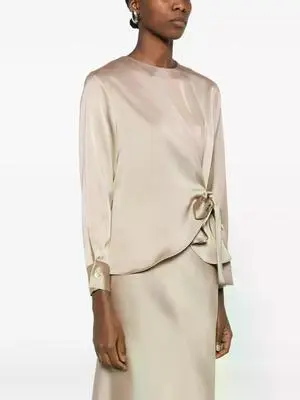 BLANCA VITA Knot-detail Asymmetric Blouse - Neutrals
