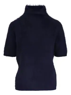 LISA YANG Short-sleeve Mock Neck Sweater - Blue