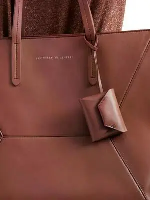 Brunello Cucinelli Leather Bag Charm With Flap Closure - Brown