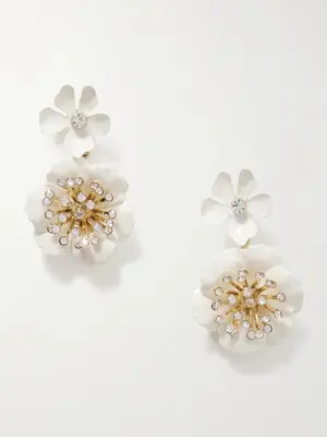 Carolina Herrera Gold-tone, Enamel And Crystal Earrings - White