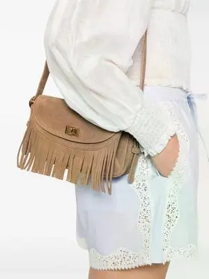 Sandro Le Mini Mambo Suede Fringed Cross Body Bag - Brown