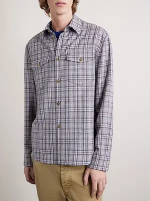 Versace Checked Wool-flannel Shirt - Brown