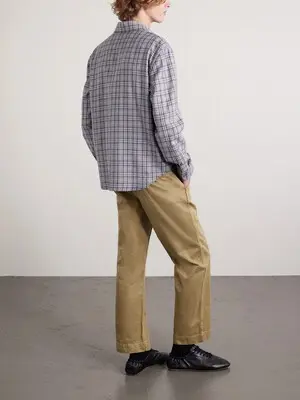 Versace Checked Wool-flannel Shirt - Brown