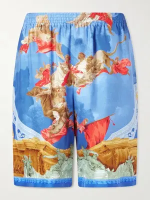 Versace Affresco Printed Silk-twill Shorts - Blue