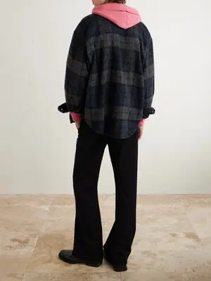 WTAPS Logo-appliquéd Checked Brushed Wool-blend Overshirt