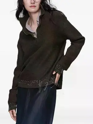 MAISON MARGIELA Quarter-zip Wool Sweater With Distressed Detailing