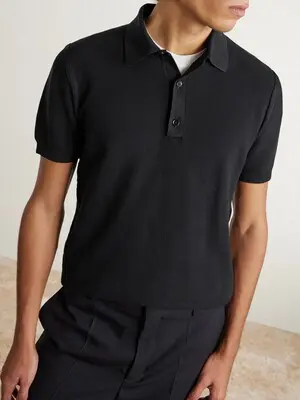 TOM FORD Silk And Cotton-blend Piqué Polo Shirt - Black