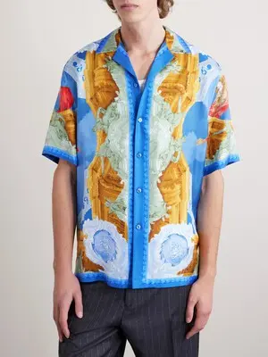 Versace Camp-collar Printed Silk-twill Shirt