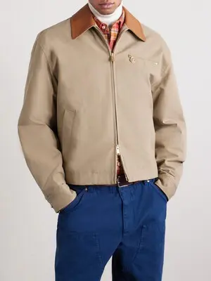 Versace Leather-trimmed Cotton-canvas Blouson Jacket - Neutrals