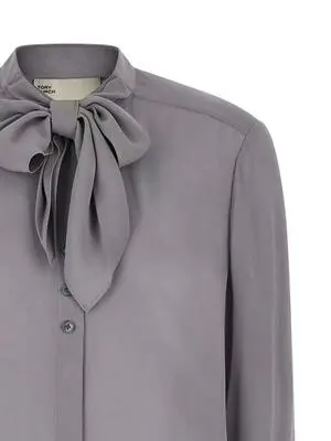 Tory Burch Georgette Bow Mandarin Collar Blouse