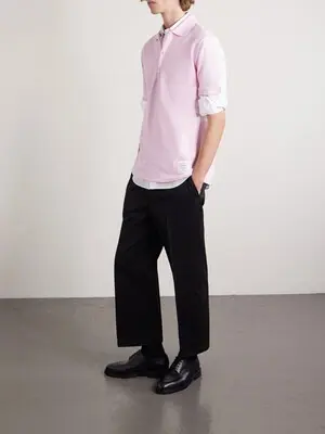 Thom Browne Logo-appliquéd Striped Cotton-piqué Polo Shirt - Pink