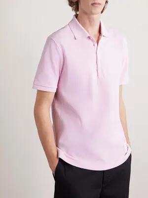 Thom Browne Logo-appliquéd Striped Cotton-piqué Polo Shirt - Pink