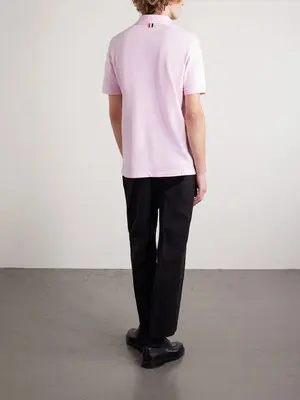 Thom Browne Logo-appliquéd Striped Cotton-piqué Polo Shirt - Pink
