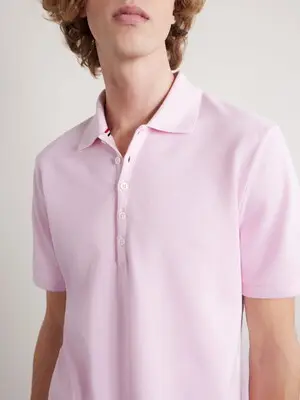 Thom Browne Logo-appliquéd Striped Cotton-piqué Polo Shirt - Pink